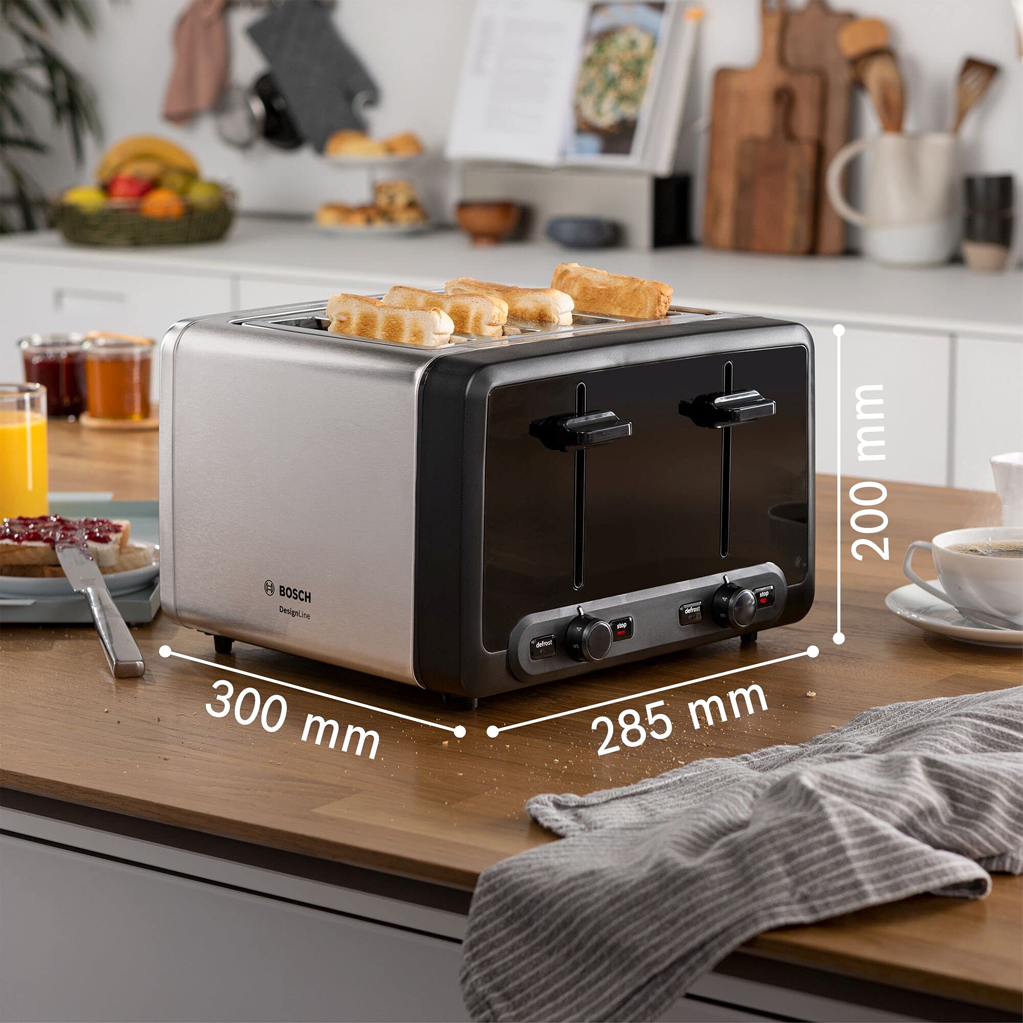 Bosch TAT4P440GB Design Line 4 Slice Toaster in Stainless Steel | G ...