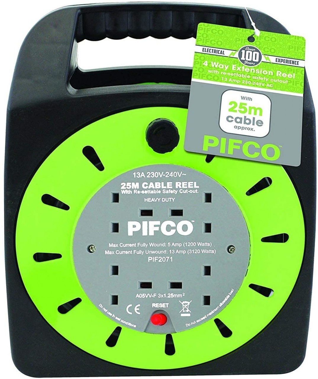 Pifco PIF2071 4 Way 25m Long Heavy Duty Extension Cable Reel | Power ...