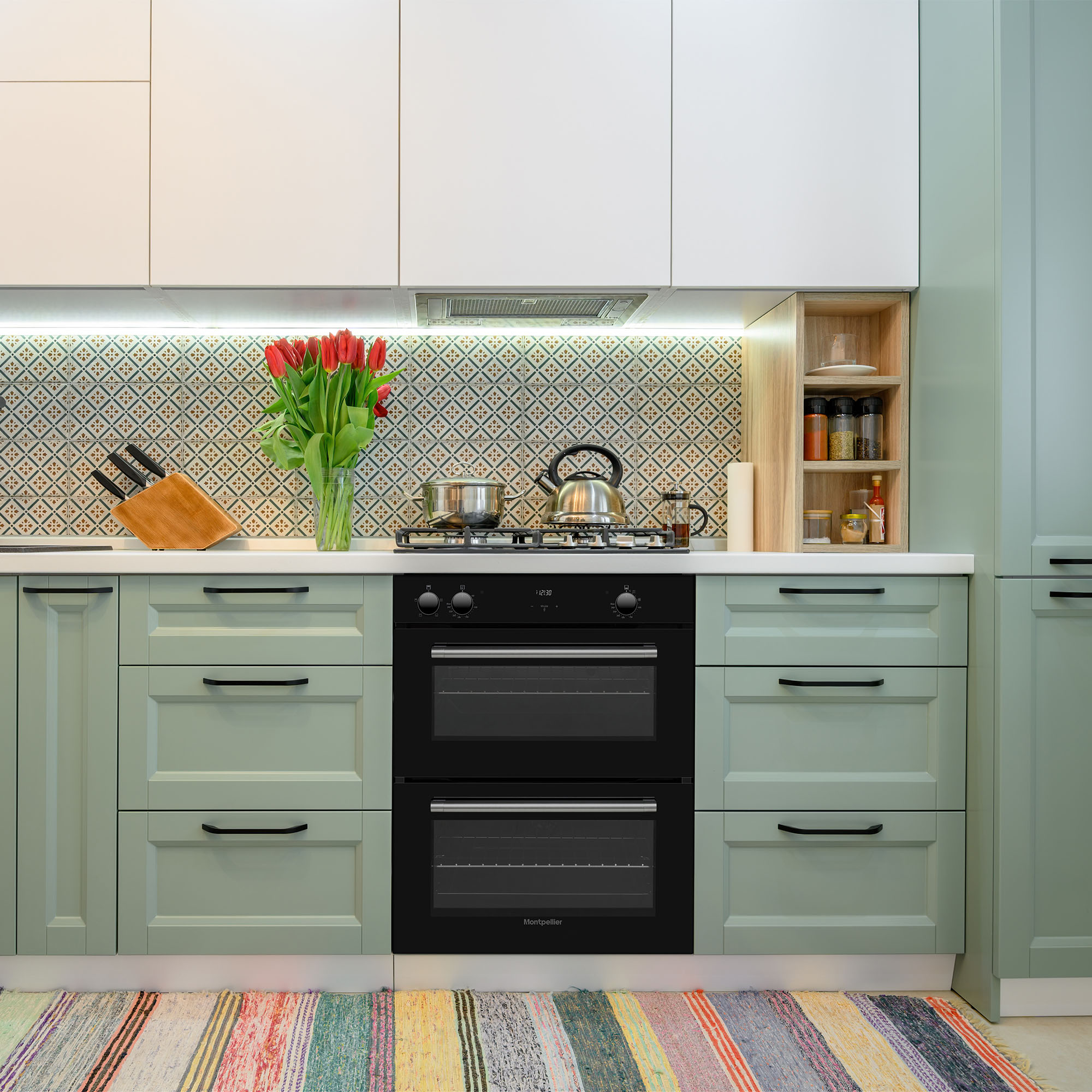 montpellier, built under, electric, double oven, black | Gillmans