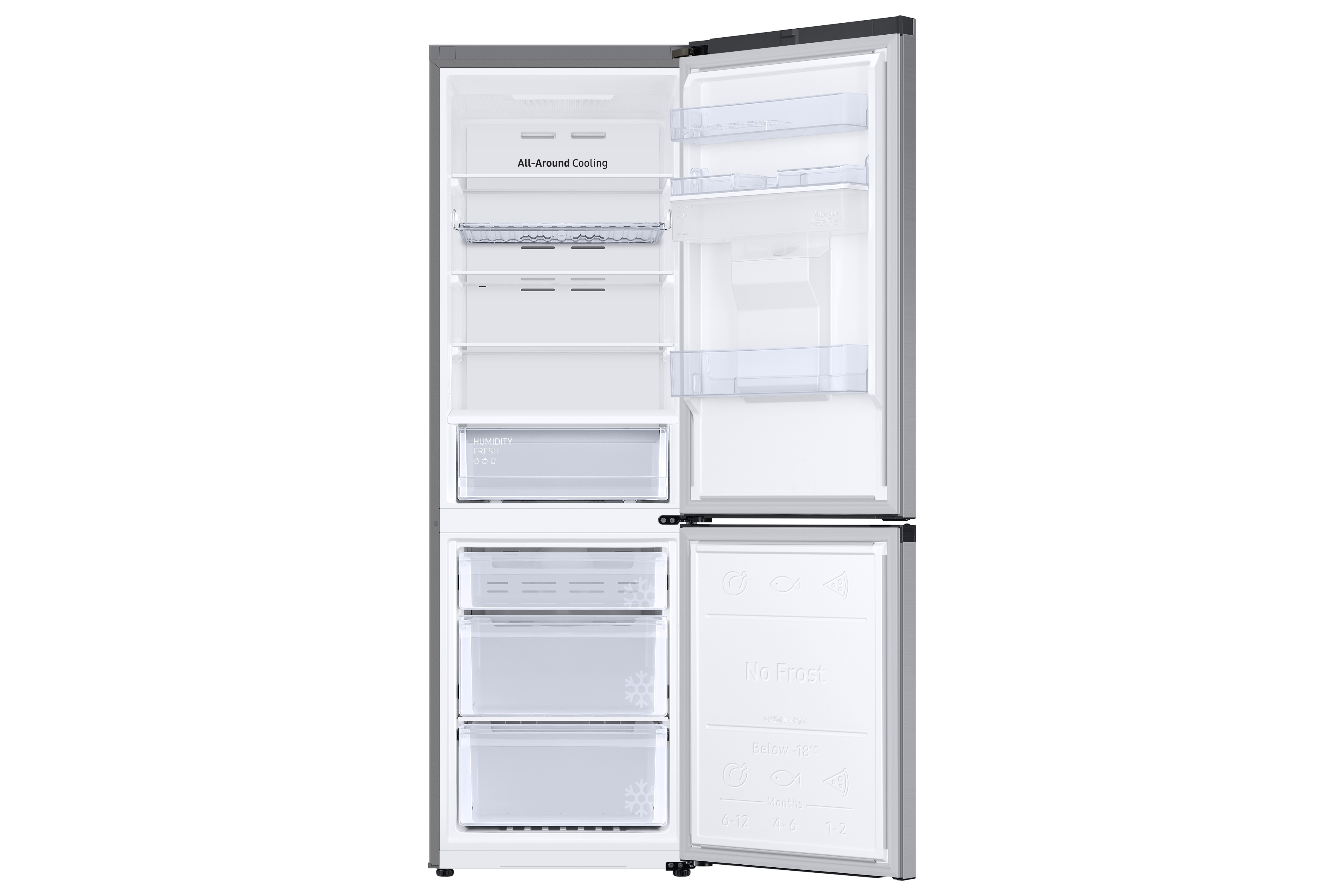 samsung, 186cm tall, 60cm wide, no frost, fridge freezer, silver | Gillmans