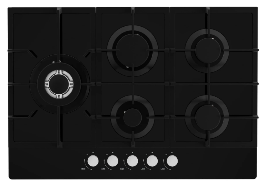 Statesman GH175GB 5 Zone Gas on Glass Hob Cooktop, Triple Crown Burner ...