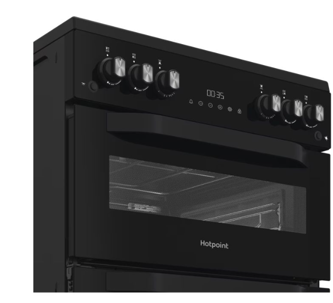 Hotpoint HDG6GDCB1 60cm Lidded Gas Double Oven Cooker in Black | Gas ...